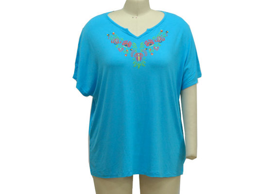 Women's Fashion 1/2 Sleeves Shirt  V-Necline With Puff Print Decoration Casual Shirt Short Sleeve Shirt supplier