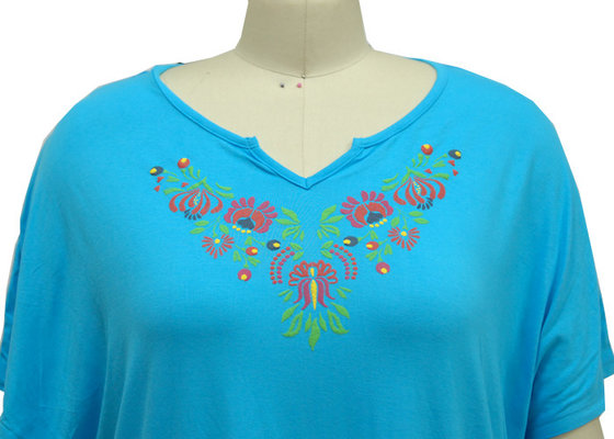 Women's Fashion 1/2 Sleeves Shirt  V-Necline With Puff Print Decoration Casual Shirt Short Sleeve Shirt supplier