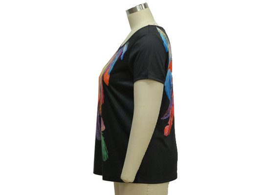Colourful Women'S Half Sleeve T Shirts , Ladies Summer T Shirts Digital Feather Printing supplier