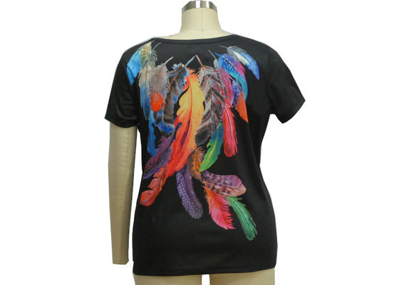 Colourful Women'S Half Sleeve T Shirts , Ladies Summer T Shirts Digital Feather Printing supplier
