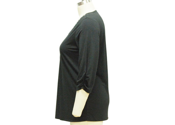 V Neck Ladies Casual T Shirts Three Quarter Sleeve Tops Bling Neckties Decoration supplier