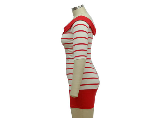 Stylish Summer Casual Ladies Wear Red And White Striped Short Sleeve Shirt supplier
