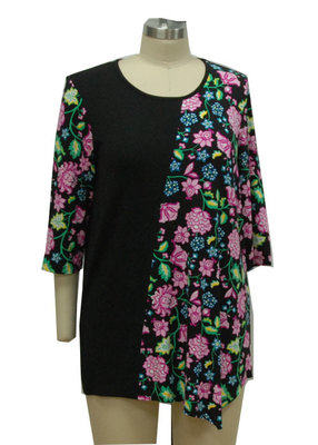 Soft Women'S Three Quarter Length Sleeve Shirts , Vintage Ladies Floral T Shirt supplier