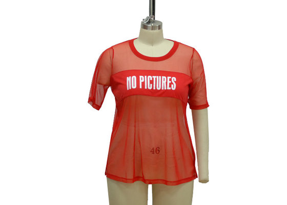 Ladies 100 Polyester Short Sleeve Shirts , Red Stylish Womens Mesh T Shirt supplier