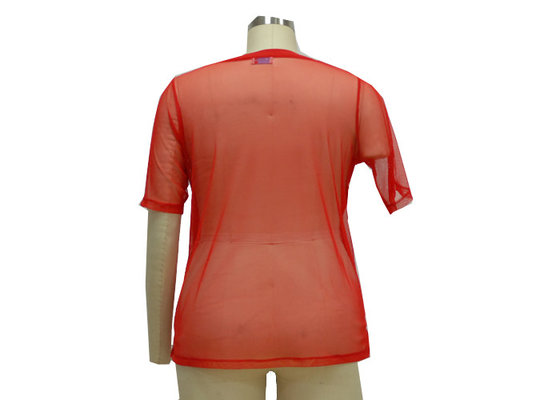 Ladies 100 Polyester Short Sleeve Shirts , Red Stylish Womens Mesh T Shirt supplier