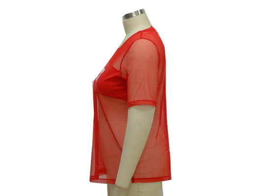 Ladies 100 Polyester Short Sleeve Shirts , Red Stylish Womens Mesh T Shirt supplier