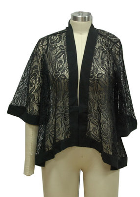 3 4 Sleeve Womens Kimono Blouse , Plus Size Lace Kimono Cardigan Lightweight supplier