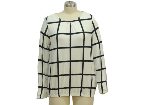 Checks Patterned Office Ladies Casual T Shirts Basic Womens Tees Custom Size supplier