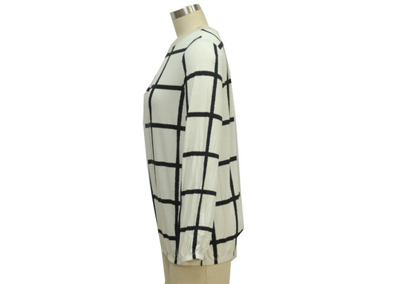 Checks Patterned Office Ladies Casual T Shirts Basic Womens Tees Custom Size supplier