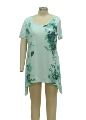 Fitness Casual Ladies Wear Short Sleeve Crew Neck T Shirt Big Flower Printing supplier