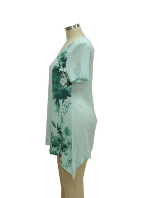 Fitness Casual Ladies Wear Short Sleeve Crew Neck T Shirt Big Flower Printing supplier