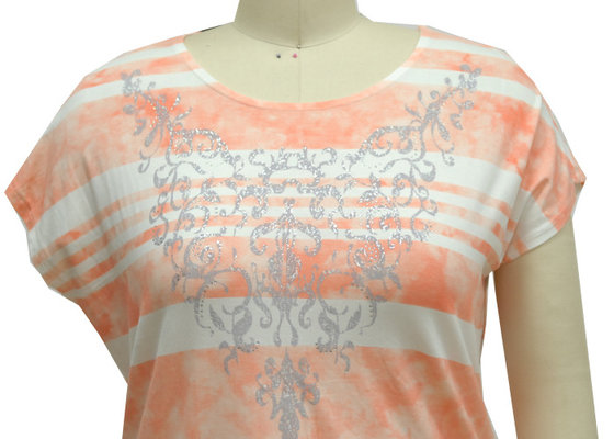 Allover Pigment Stripe Printing Ladies Casual Crew Shirt Shot Sleeves And Custom Front Foil Printing supplier