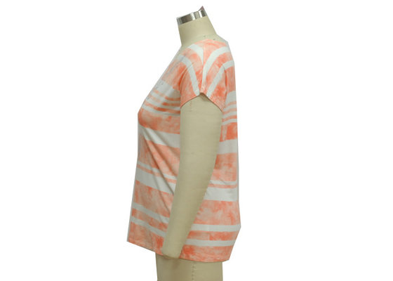 Allover Pigment Stripe Printing Ladies Casual Crew Shirt Shot Sleeves And Custom Front Foil Printing supplier