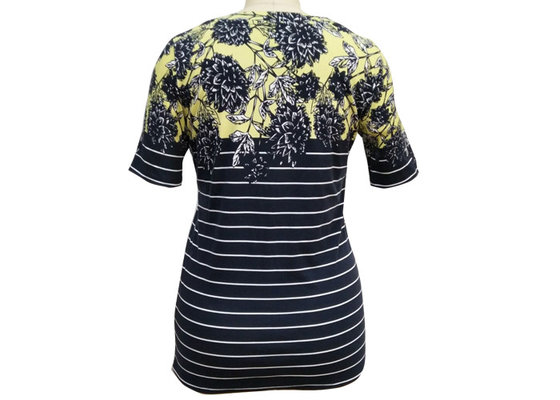 Ladies Casual Round Neck Shirt Shot Sleeves Allover Disperse Printing Stripe And Flowers supplier