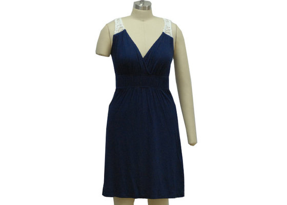 Fashion Deep V Neck Bodycon Dress , Sexy Backless Summer Dresses Navy Blue supplier