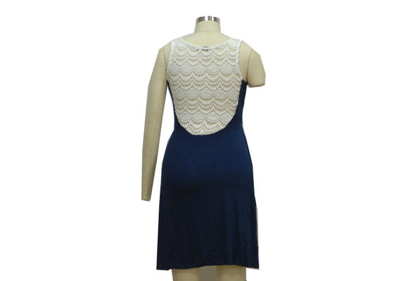 Fashion Deep V Neck Bodycon Dress , Sexy Backless Summer Dresses Navy Blue supplier