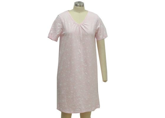 Natural 100 Cotton Short Sleeve Nightgown , V Neck Night Dress For Womens supplier