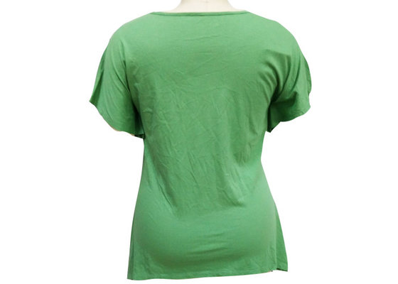Ladies Short Sleeve T Shirts , Womens Green Shirt Blouse Hollow Embroidery Lace Inside supplier