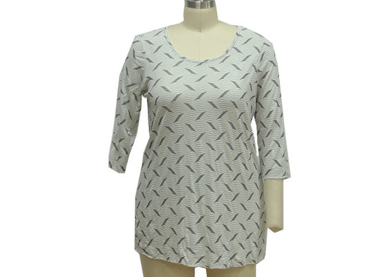 Ripple Shape Jacquard Women'S 3 4 Sleeve T Shirts , Ladies Round Neck T Shirts supplier