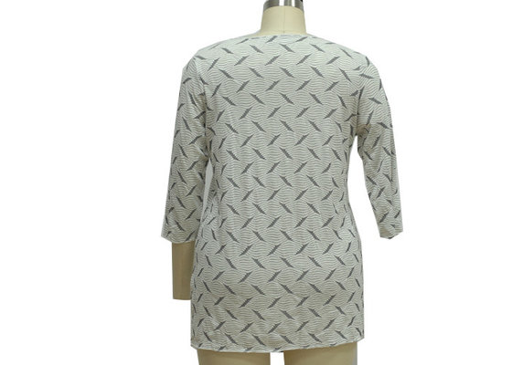 Ripple Shape Jacquard Women'S 3 4 Sleeve T Shirts , Ladies Round Neck T Shirts supplier