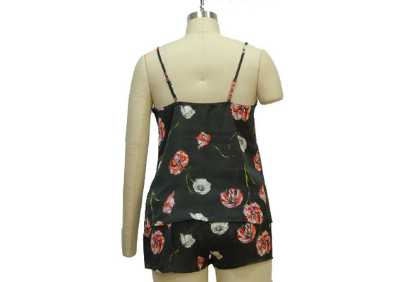 Sexy Silky Stylish Womens Comfy Loungewear , Satin Pajama Short Sets Strappy Top supplier