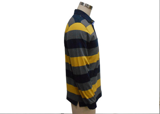 Black And Yellow Mens Knitted Polo Shirt , Long Sleeve Collar T Shirt With Pocket supplier