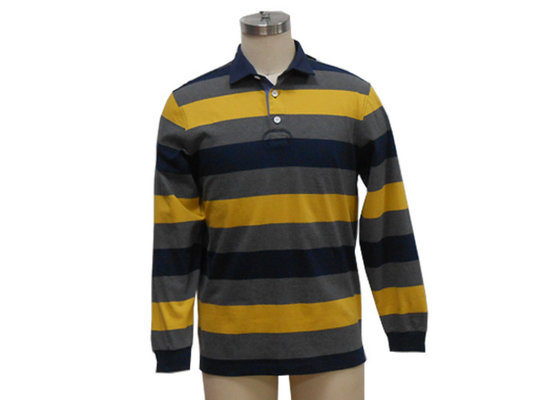 Black And Yellow Mens Knitted Polo Shirt , Long Sleeve Collar T Shirt With Pocket supplier