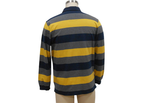 Black And Yellow Mens Knitted Polo Shirt , Long Sleeve Collar T Shirt With Pocket supplier