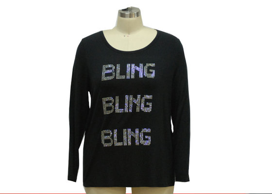 Beautiful Cool Casual Ladies Wear Womens Full Sleeve T Shirts Front With Hot Drilling supplier