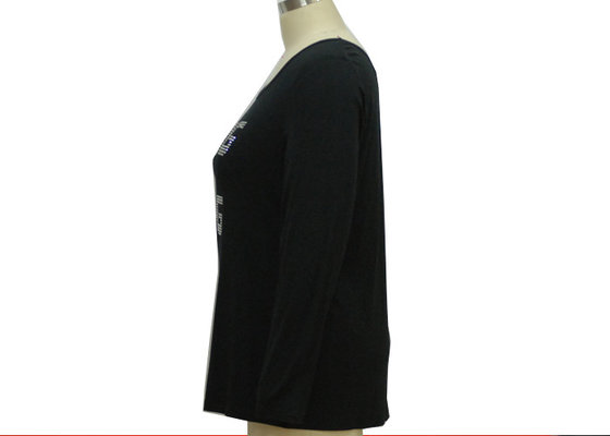 Beautiful Cool Casual Ladies Wear Womens Full Sleeve T Shirts Front With Hot Drilling supplier