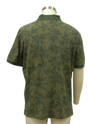 Mint / Lime / Dark Green Mens Polo T Shirts Wash Pique Maple Leaf Allover Print supplier