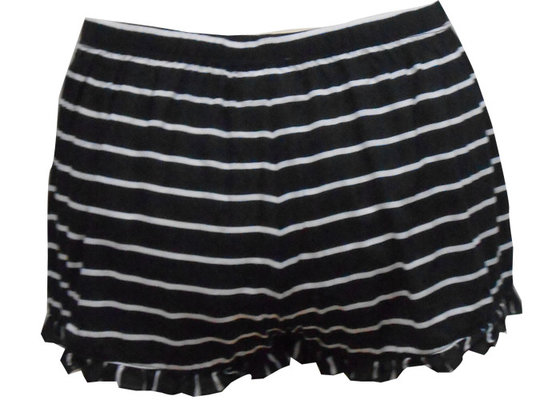 Flounce Bottom Black And White Horizontal Striped Shorts , Women'S Low Rise Trousers supplier