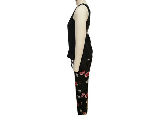 Matt Satin Silky Feeling Ladies Loungewear Sets Vest And Long Pants Colorful Flower Print supplier