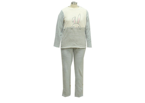 Cute Embroider Womens Winter Nightwear , Windproof Women'S Fleece Pajama Sets supplier