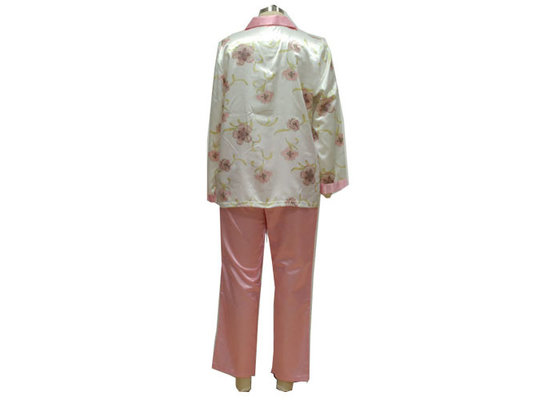 Women'S Button Down Pajama Sets , Girls Satin Pajamas 85% Polyester 15% Cotton supplier
