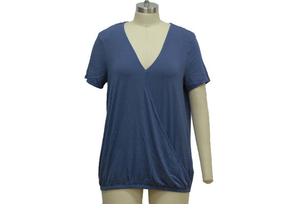Customized Color Smart Casual Ladies Wear Womens Banded Bottom Shirts Light Blue supplier