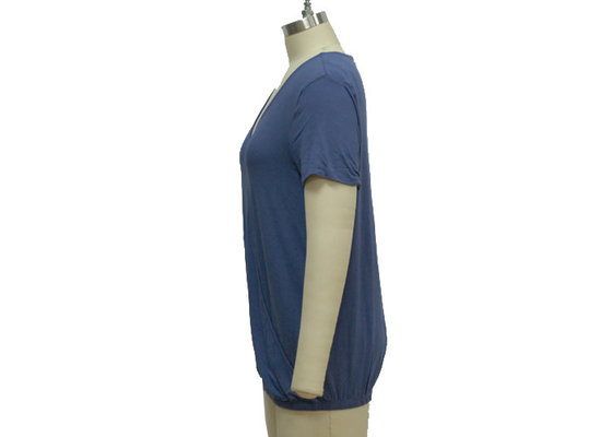 Customized Color Smart Casual Ladies Wear Womens Banded Bottom Shirts Light Blue supplier