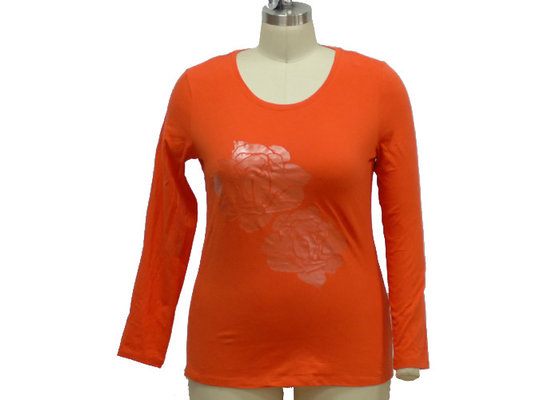 Orange Color Womens Plain Long Sleeve T Shirts , Womens Leisure Wear For Spring supplier