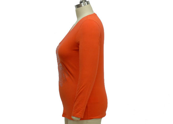 Orange Color Womens Plain Long Sleeve T Shirts , Womens Leisure Wear For Spring supplier