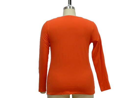 Orange Color Womens Plain Long Sleeve T Shirts , Womens Leisure Wear For Spring supplier