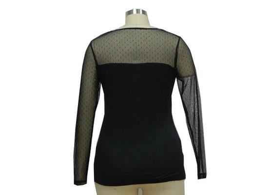 See Through Mesh Neck Sleeve Women Casual Attire , Women'S Fitted Black T Shirt supplier
