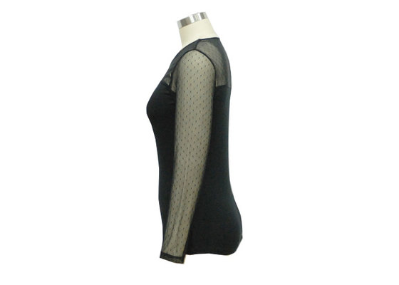 See Through Mesh Neck Sleeve Women Casual Attire , Women'S Fitted Black T Shirt supplier