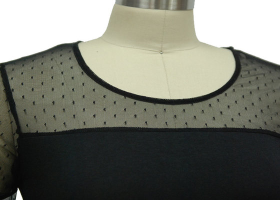 See Through Mesh Neck Sleeve Women Casual Attire , Women'S Fitted Black T Shirt supplier