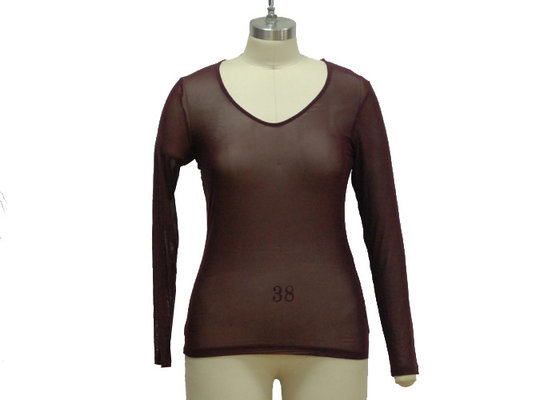 Sexy Perspective Women'S Slim Fit T Shirts , Mesh 100 Polyester Long Sleeve Shirts supplier