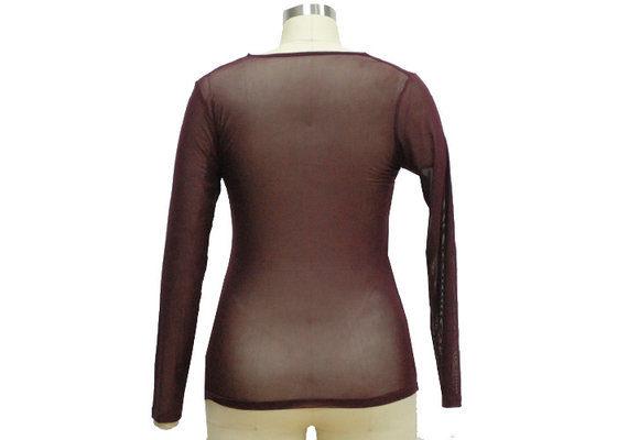 Sexy Perspective Women'S Slim Fit T Shirts , Mesh 100 Polyester Long Sleeve Shirts supplier