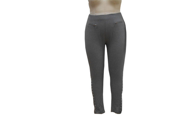 Grey Women'S Sport Knit Pants , Spandex Workout Pants With Hotstone Decoration supplier