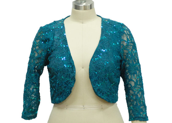 100% Polyester Lace Fabric Casual Ladies Wear Half Length Cardigan With Paillette supplier