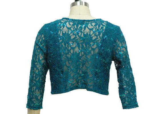 100% Polyester Lace Fabric Casual Ladies Wear Half Length Cardigan With Paillette supplier