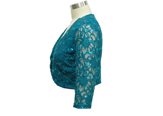 100% Polyester Lace Fabric Casual Ladies Wear Half Length Cardigan With Paillette supplier