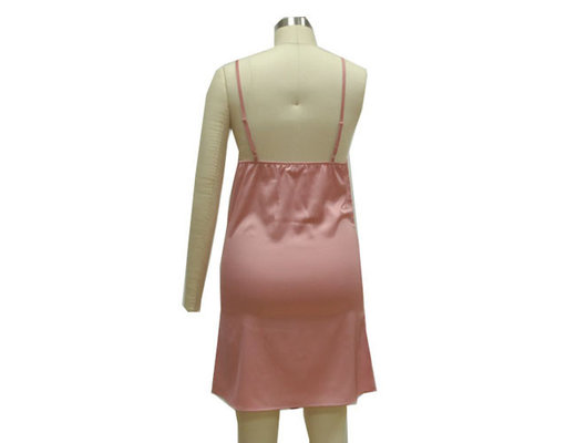 Pink Home Ladies Night Dresses Sleepwear Solid Satin Night Robe With Lace supplier